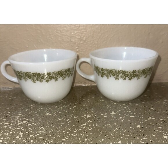 Pyrex | Dining | Vintage Pyrex Milk Glass Cups Olive Green Floral ...